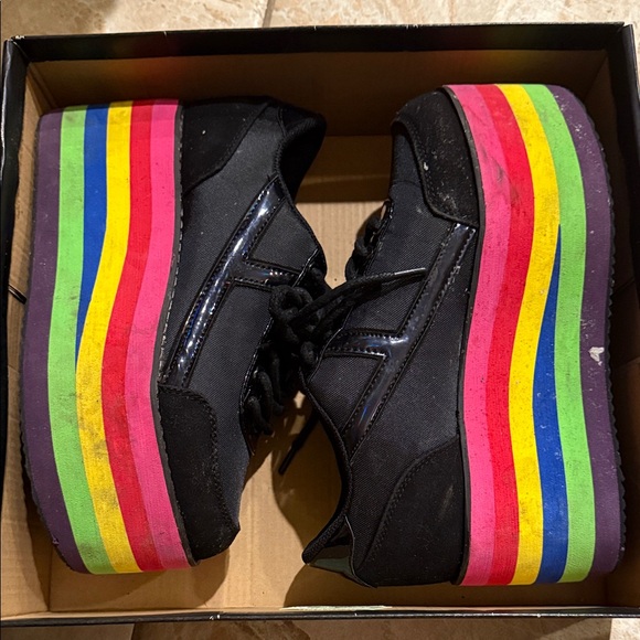 YRU | Shoes | Yru Black Platform Sneakers With Rainbow Soles | Poshmark